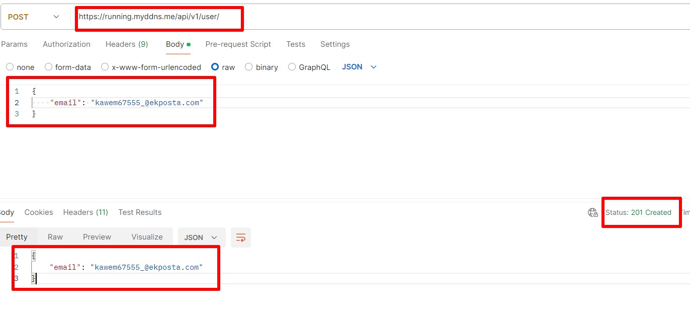 Код и статус ответа 201 Created при отправке POST api/v1/user/ на Создание юзера, если в ...